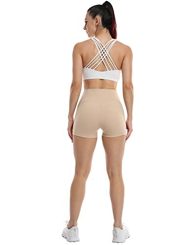 CHRLEISURE High Waisted Spandex Biker Shorts, Workout Booty Soft Yoga Shorts for Women (3" Nude, S)