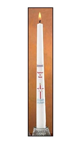 Baptized in Christ Catholic White Baptism Taper Candle, 10 Inch