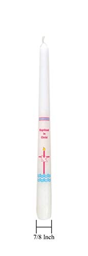 Baptized in Christ Catholic White Baptism Taper Candle, 10 Inch