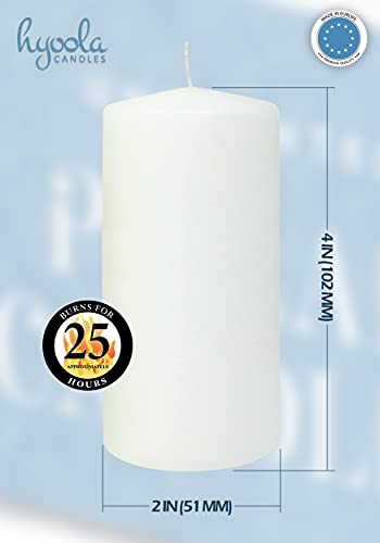 HYOOLA White Pillar Candles 2-inch x 4-inch - 24 Pack Unscented Bulk Pillar Candles - European Made