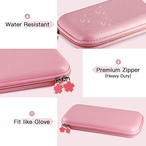 Switch lite classic Case - Protective Case Compatible with Switch lite- Fits Extra Controllers and 9 NDS Cards slot- Includes Accessories Pouch and Shoulder strap Cute Switch lite Case(Sakura pink)