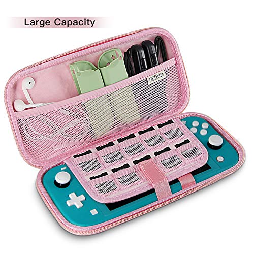 Switch lite classic Case - Protective Case Compatible with Switch lite- Fits Extra Controllers and 9 NDS Cards slot- Includes Accessories Pouch and Shoulder strap Cute Switch lite Case(Sakura pink)