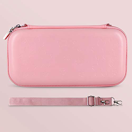 Switch lite classic Case - Protective Case Compatible with Switch lite- Fits Extra Controllers and 9 NDS Cards slot- Includes Accessories Pouch and Shoulder strap Cute Switch lite Case(Sakura pink)