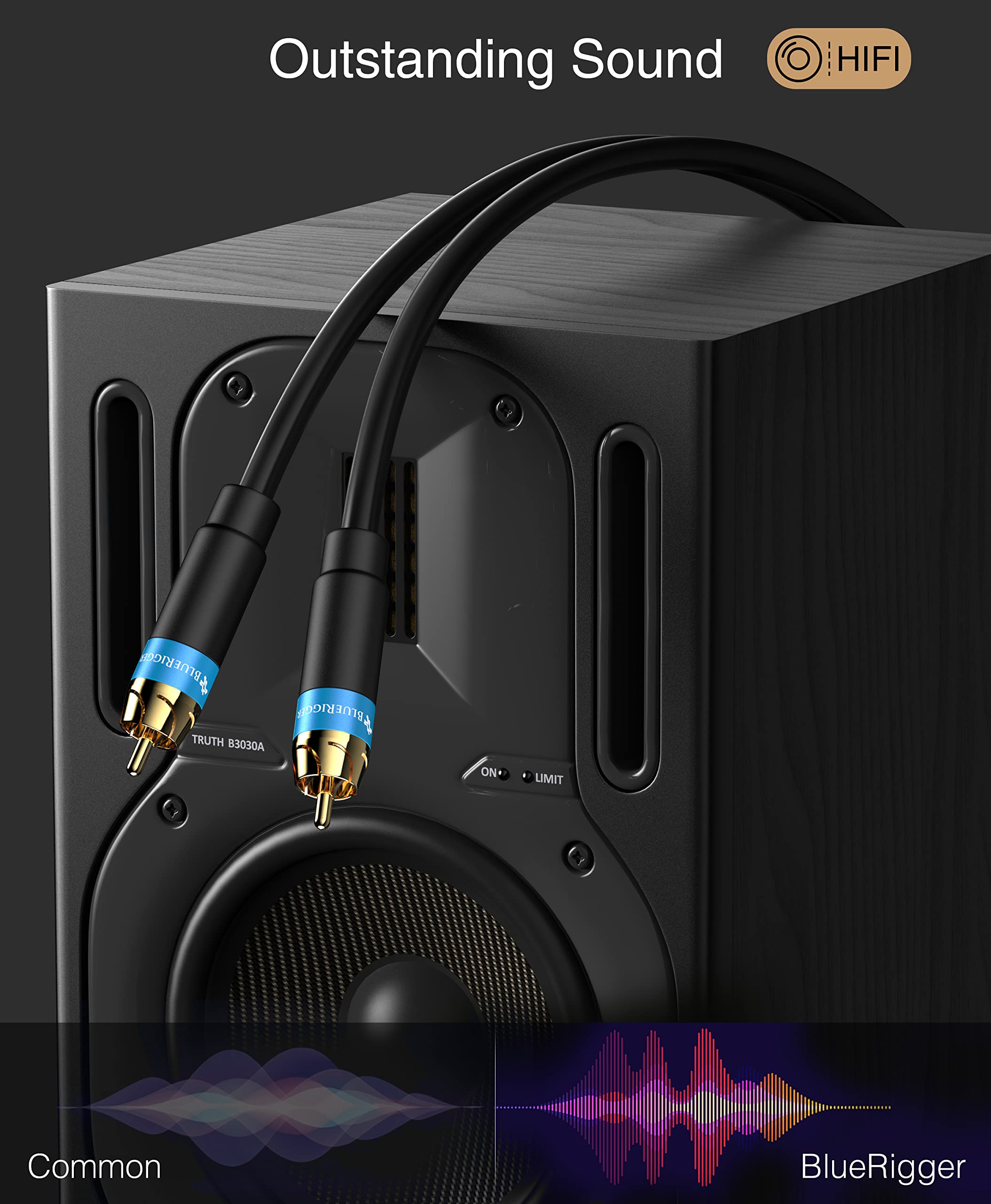 BlueRigger RCA Audio Subwoofer Cable (6FT, Dual Shielded with Gold Plated RCA to RCA Connectors) – for Subwoofer, Amplifier, Home Theater