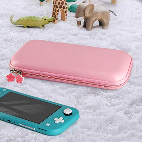 Switch lite classic Case - Protective Case Compatible with Switch lite- Fits Extra Controllers and 9 NDS Cards slot- Includes Accessories Pouch and Shoulder strap Cute Switch lite Case(Sakura pink)