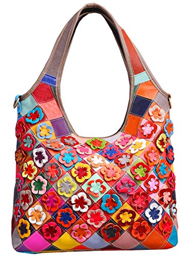 HESHE Women's Leather Shoulder Bags Cross Body Tote Handbags Purses with Flower Summer Style (Colorful-2B4021)