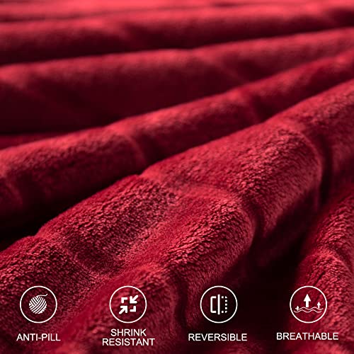 Bertte Plush Throw Super Soft Fuzzy Warm Blanket | 330 GSM Lightweight Fluffy Cozy Luxury Decorative Stripe Blanket for Bed Couch - 50"x 60", Burgundy