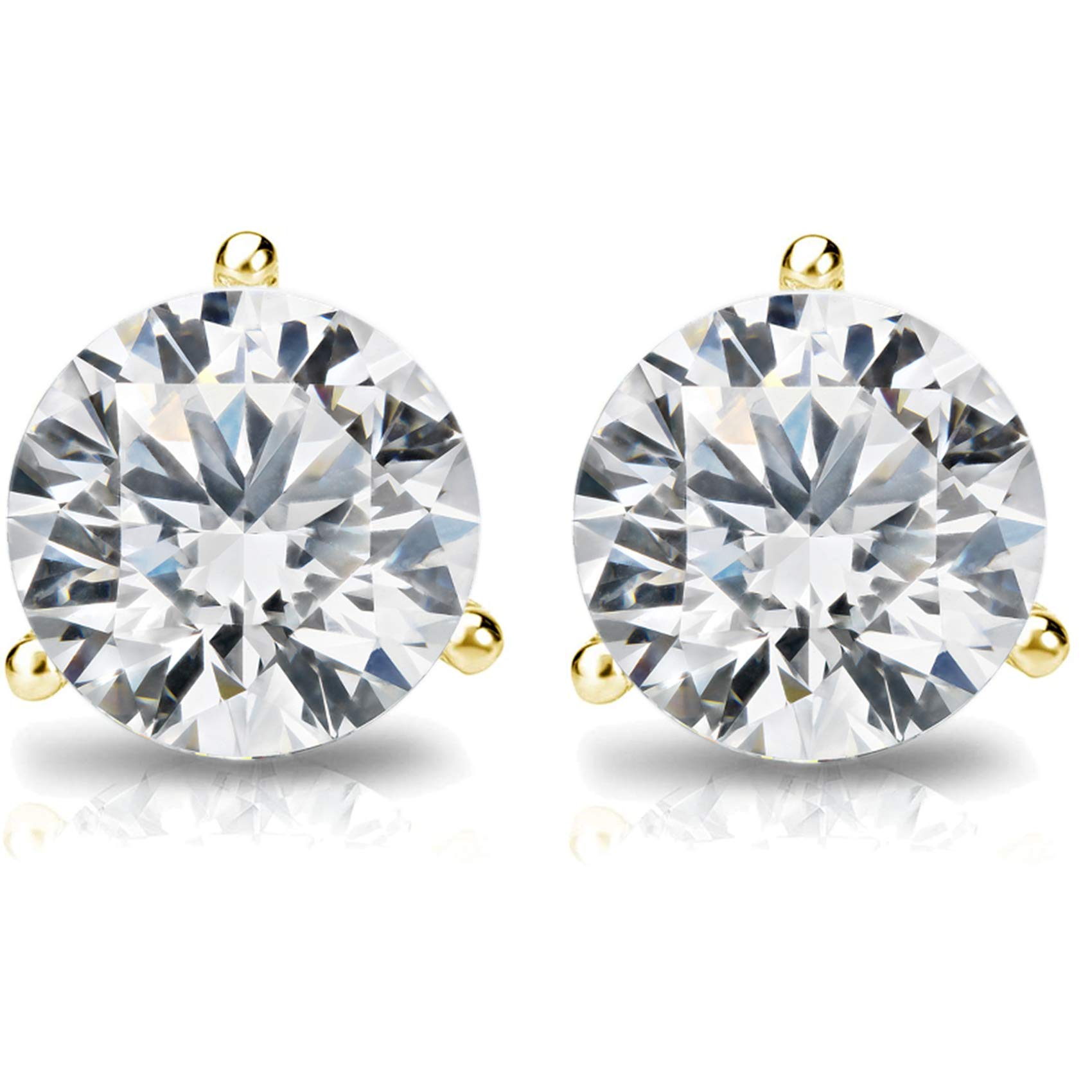 PAVOI 14K Yellow Gold Plated Sterling Silver Cubic Zirconia Stud Earrings for Women Round 7.5mm