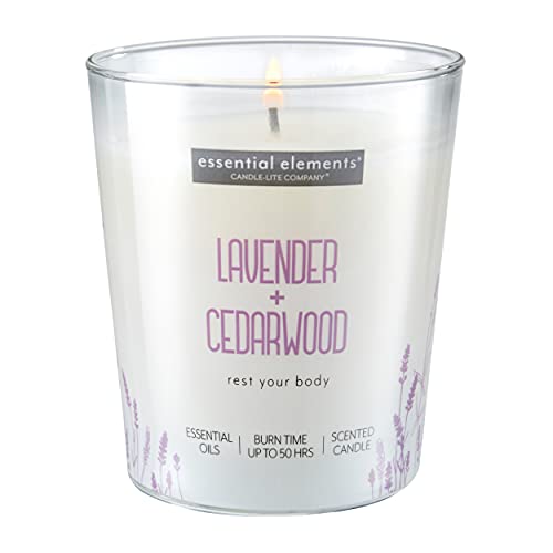 Essential Elements Lavender and Cedarwood Single-Wick Aromatherapy Candle with 50 Hours of Burn Time, 9 oz. Jar, Off White