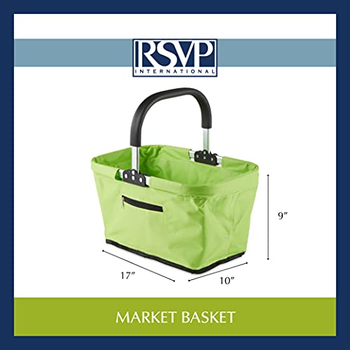 RSVP International Collapsible Market Basket Aluminum Frame, Large Zip Side Pocket, 17x11x18", Black