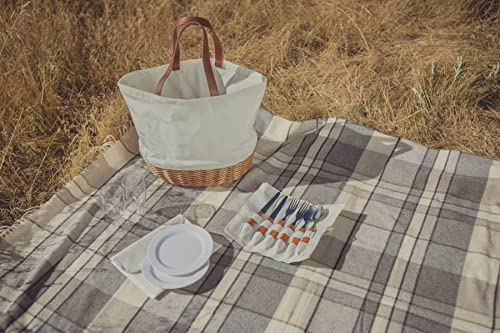 PICNIC TIME - Promenade Picnic Basket for 2 - Picnic Set with Canvas Tote Bag, (Beige Canvas)