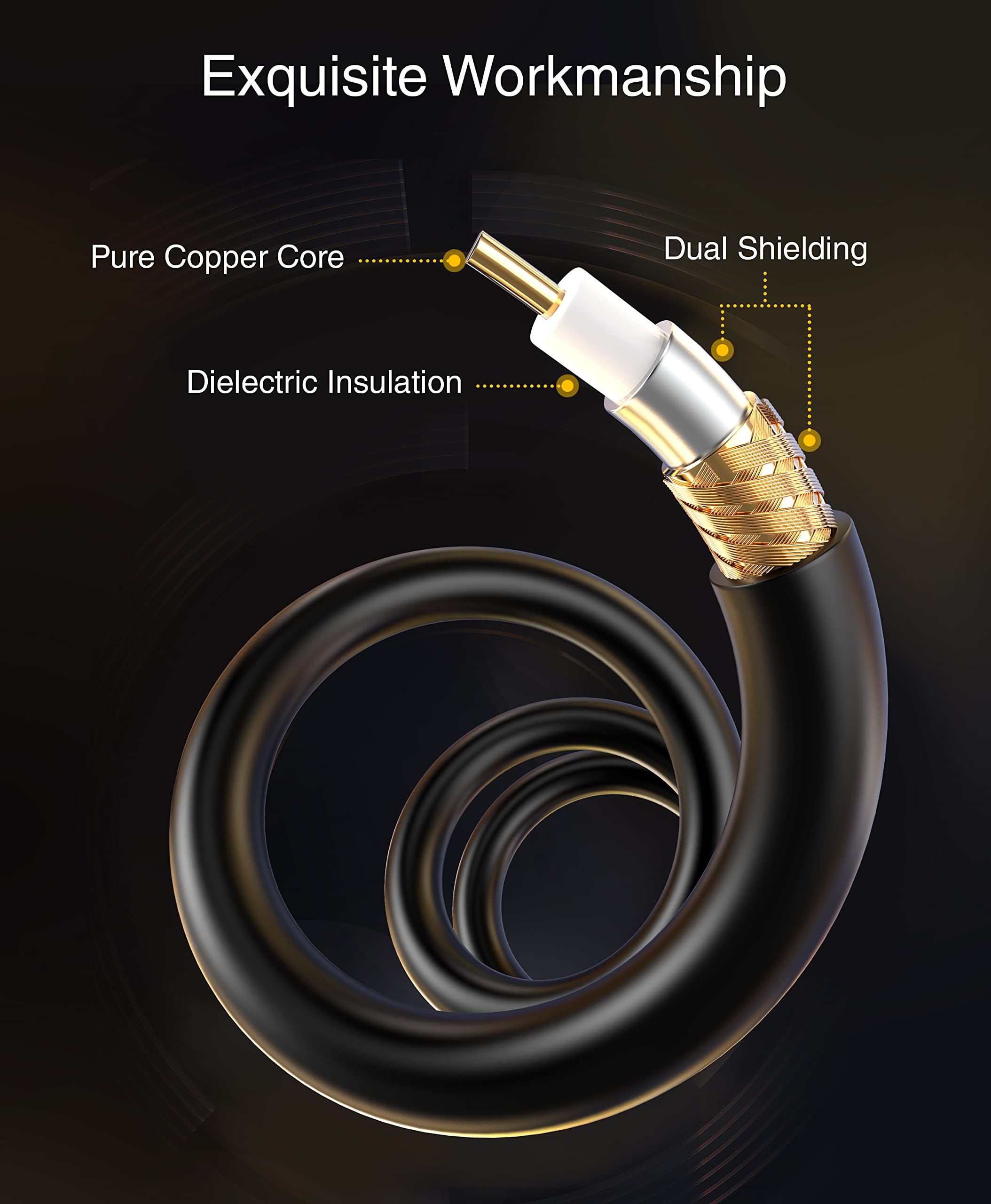 BlueRigger RCA Audio Subwoofer Cable (6FT, Dual Shielded with Gold Plated RCA to RCA Connectors) – for Subwoofer, Amplifier, Home Theater