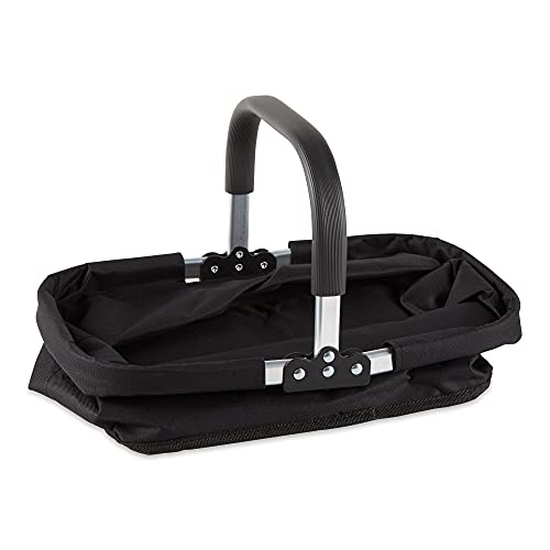 RSVP International Collapsible Market Basket Aluminum Frame, Large Zip Side Pocket, 17x11x18", Black