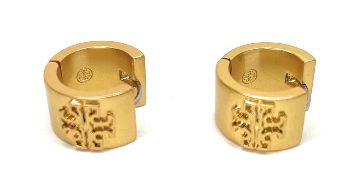 Tory Burch Britten Huggie 134832 Rolled Brass 715, Small & Wide Hoop w Double T Logo