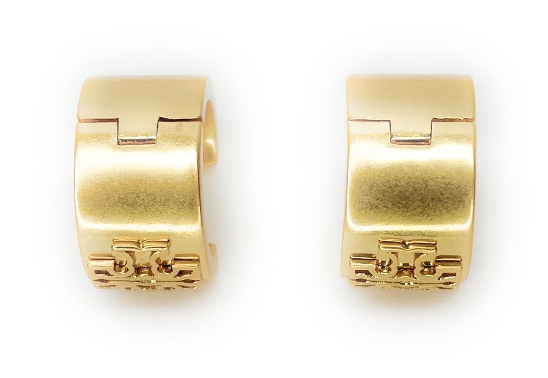 Tory Burch Britten Huggie 134832 Rolled Brass 715, Small & Wide Hoop w Double T Logo
