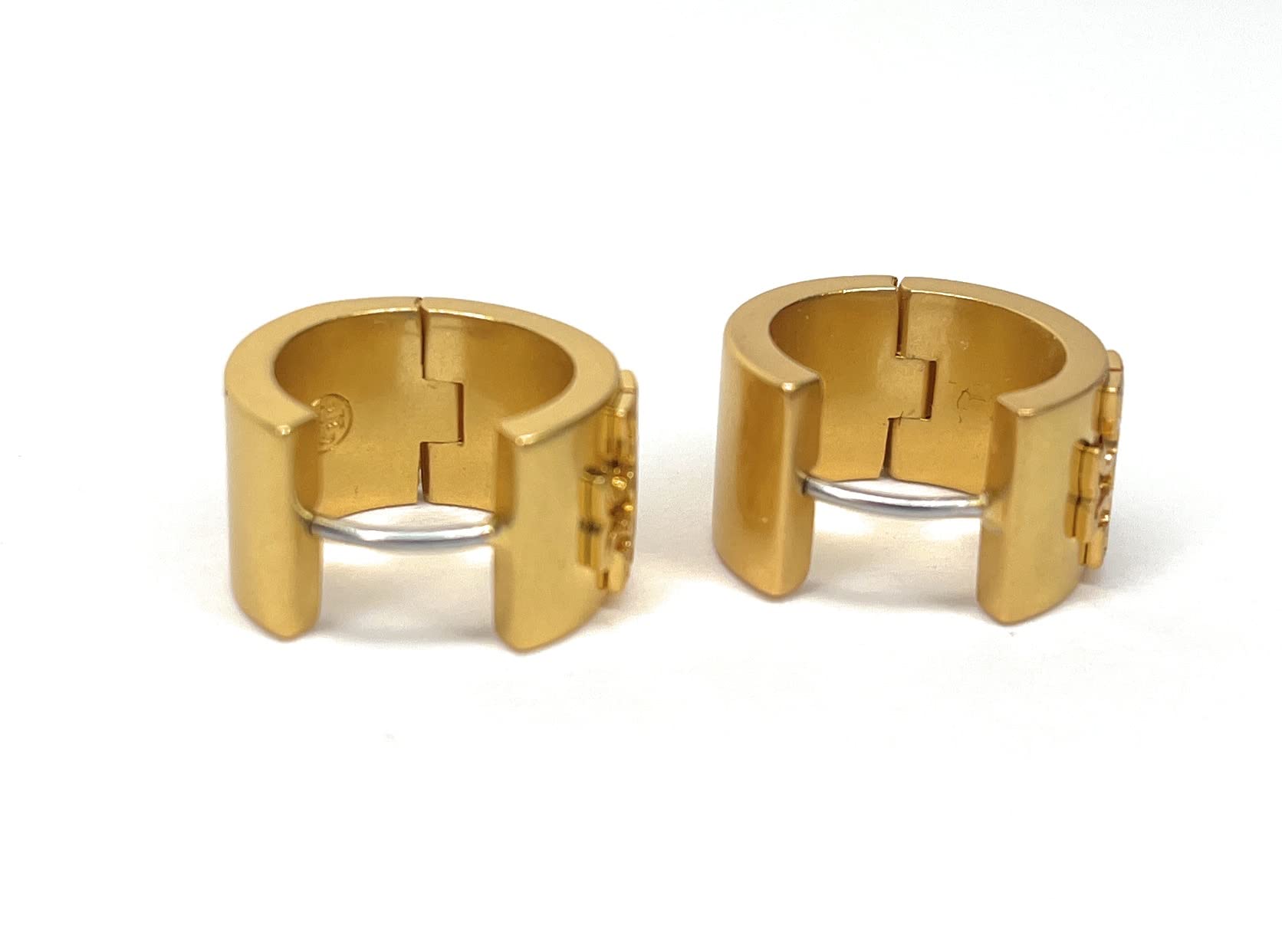 Tory Burch Britten Huggie 134832 Rolled Brass 715, Small & Wide Hoop w Double T Logo