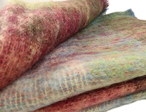 Genuine Irish Angora Mohair & Wool Throw Blanket Imported from Ireland, 72"x54" Inches, Traditional Celtic Style, Super Soft Feel & Warmth, Plaid Multicolor