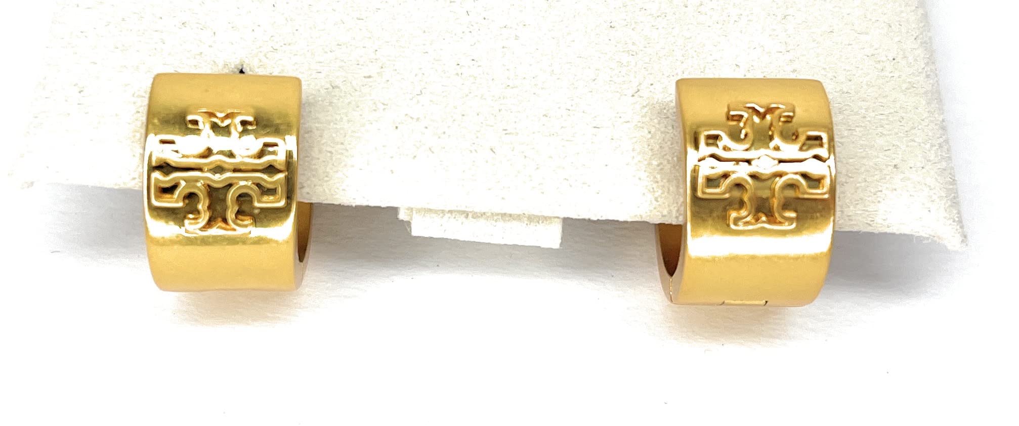 Tory Burch Britten Huggie 134832 Rolled Brass 715, Small & Wide Hoop w Double T Logo