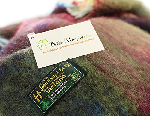 Genuine Irish Angora Mohair & Wool Throw Blanket Imported from Ireland, 72"x54" Inches, Traditional Celtic Style, Super Soft Feel & Warmth, Plaid Multicolor