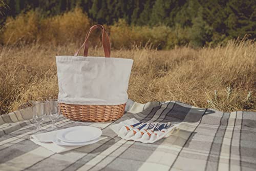 PICNIC TIME - Promenade Picnic Basket for 2 - Picnic Set with Canvas Tote Bag, (Beige Canvas)