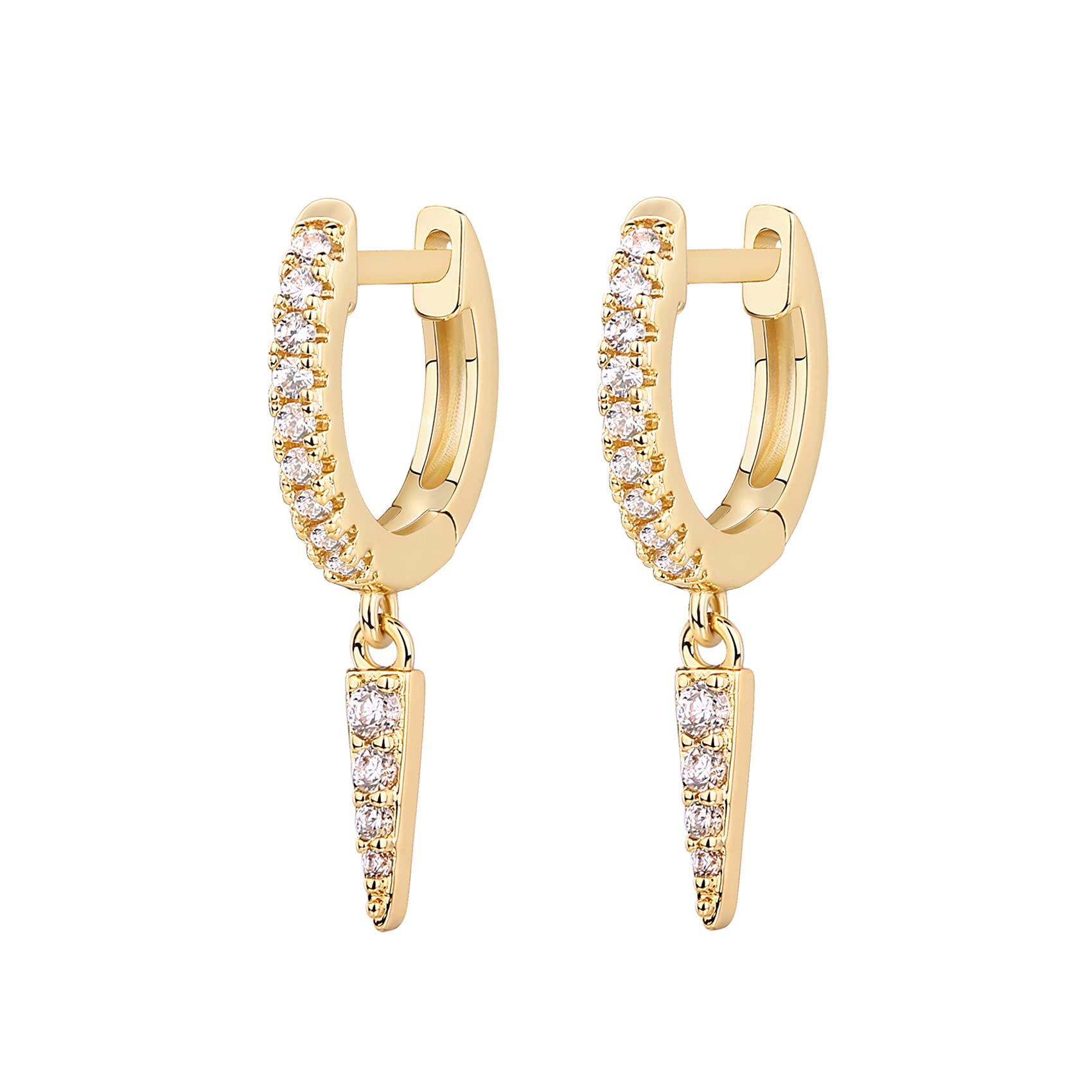 PAVOI 14K Yellow Gold Plated S925 Sterling Silver Post Drop/Dangle Huggie Earrings for Women | Dainty CZ Awl Earrings