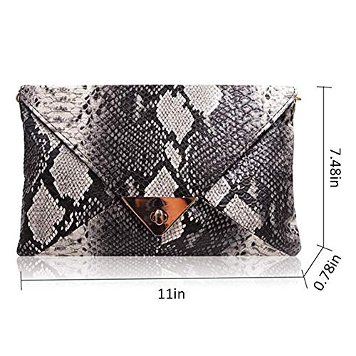RARITYUS Women Large Envelop Clutch Snakeskin Handbag with Chain Strap Ladies Snakeskin Shoulder Crossbody Bag