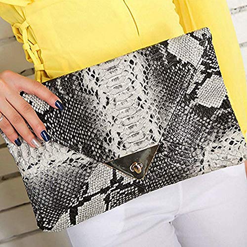 RARITYUS Women Large Envelop Clutch Snakeskin Handbag with Chain Strap Ladies Snakeskin Shoulder Crossbody Bag