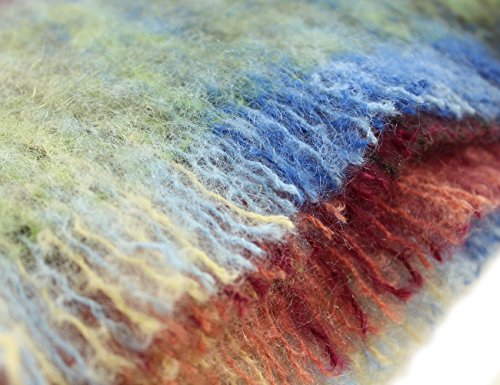 Genuine Irish Angora Mohair & Wool Throw Blanket Imported from Ireland, 72"x54" Inches, Traditional Celtic Style, Super Soft Feel & Warmth, Plaid Multicolor