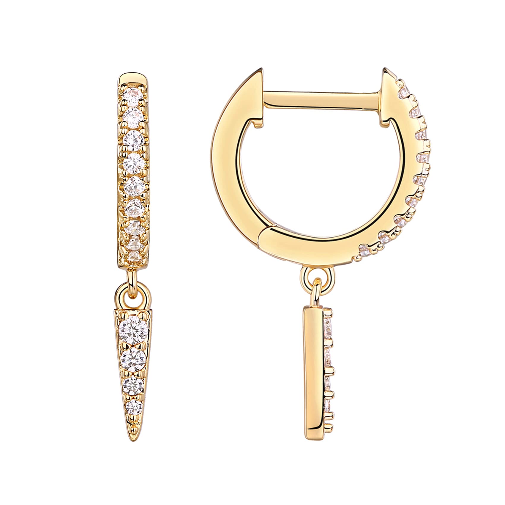 PAVOI 14K Yellow Gold Plated S925 Sterling Silver Post Drop/Dangle Huggie Earrings for Women | Dainty CZ Awl Earrings