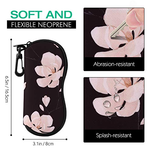 MoKo Sunglasses Soft Case Ultra Light Neoprene Zipper Eyeglass Case with Clip, Black & White Magnolia