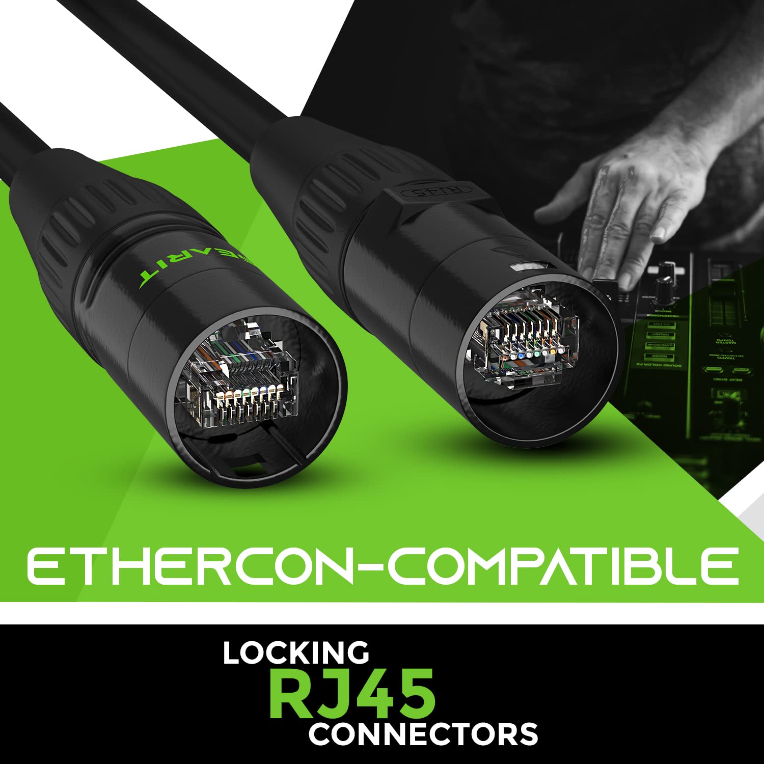 GearIT CAT6 Ethernet Cable, EtherCON-Compatible (6 Feet) RJ45 Connectors for Pro Audio, Aluminum Shielded, Oxygen Free Copper - 6 ft. - Black