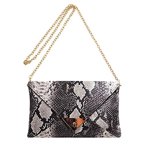 RARITYUS Women Large Envelop Clutch Snakeskin Handbag with Chain Strap Ladies Snakeskin Shoulder Crossbody Bag