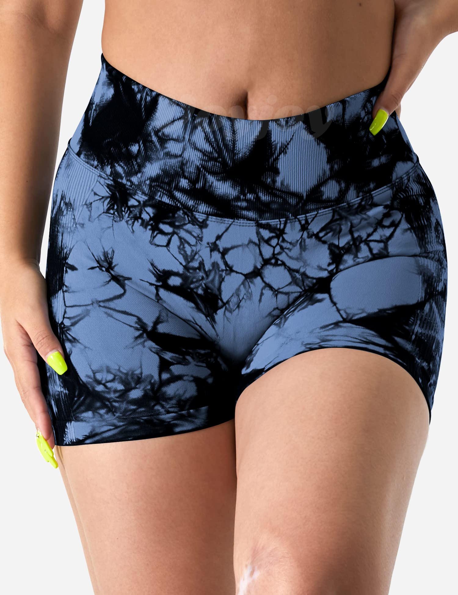 VOYJOY Women Workout Shorts 3.6" Scrunch Butt Lifting Gym Seamless Yoga Biker Shorts Dark Blue