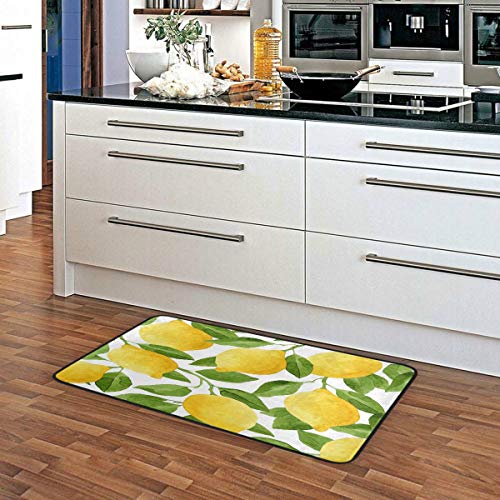 ALAZA Yellow Lemon Leaf Non Slip Kitchen Floor Mat Kitchen Rug for Entryway Hallway Bathroom Living Room Bedroom 39 x 20 inches(1.7' x 3.3')