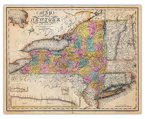 Vintage New York State Map Wall Art Decor Poster Print: Rustic Wall Decorations For Home, Farmhouse, Office, Living Room & Bedroom | Unframed Home & Travel Decor Posters 11x14"