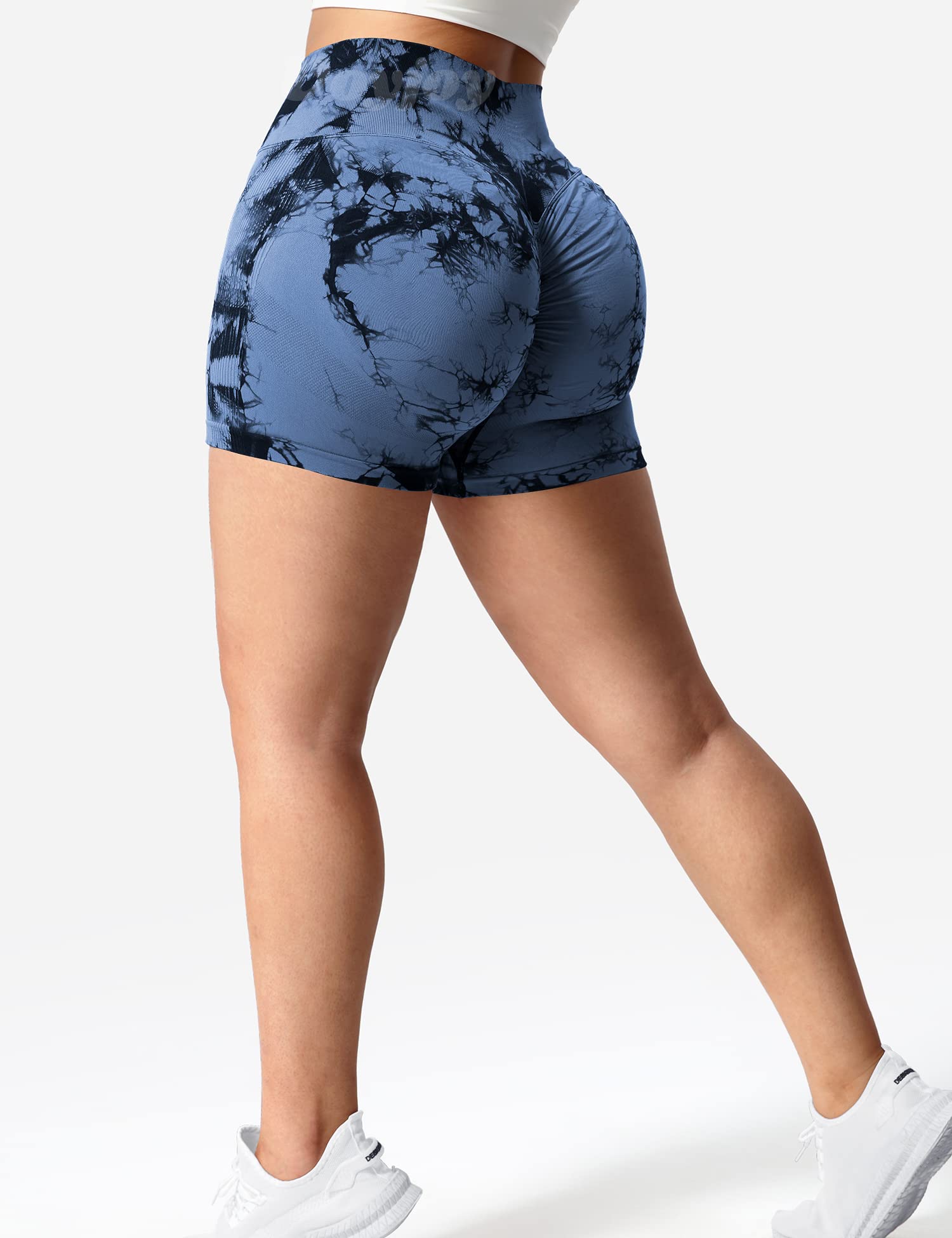 VOYJOY Women Workout Shorts 3.6" Scrunch Butt Lifting Gym Seamless Yoga Biker Shorts Dark Blue