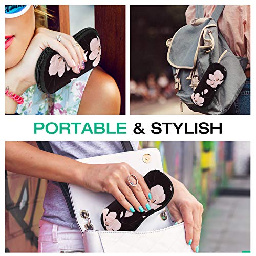 MoKo Sunglasses Soft Case Ultra Light Neoprene Zipper Eyeglass Case with Clip, Black & White Magnolia
