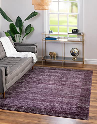 Unique Loom Del Mar Collection Area Rug-Transitional Inspired with Modern Contemporary Design, 6' 0 x 9' 0 Rectangular, Violet/Ivory