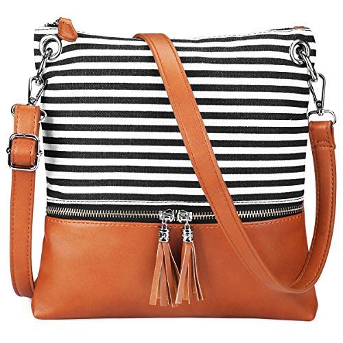 Newshows Women Lightweight Crossbody Bag Purse with Tassel Medium Canvas PU Leather, Zipper