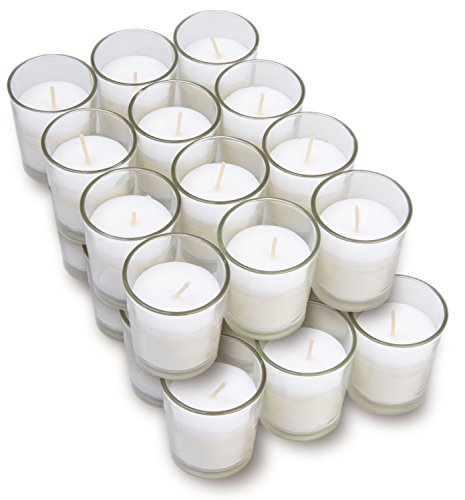 Harmonic Blossom Glass Votives 24 Pack - Premium White Unscented Votive Candles in Clear Elegant Holders - 15 Hour Long Lasting Burn Time - for Weddings, Parties and Event Decoration Centerpieces