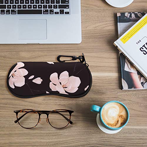 MoKo Sunglasses Soft Case Ultra Light Neoprene Zipper Eyeglass Case with Clip, Black & White Magnolia