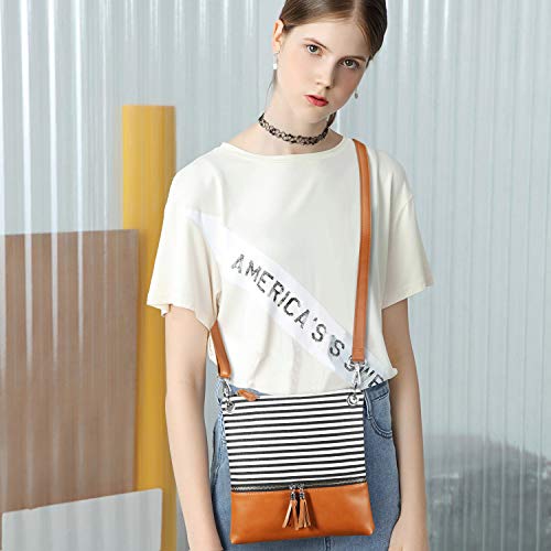 Newshows Women Lightweight Crossbody Bag Purse with Tassel Medium Canvas PU Leather, Zipper