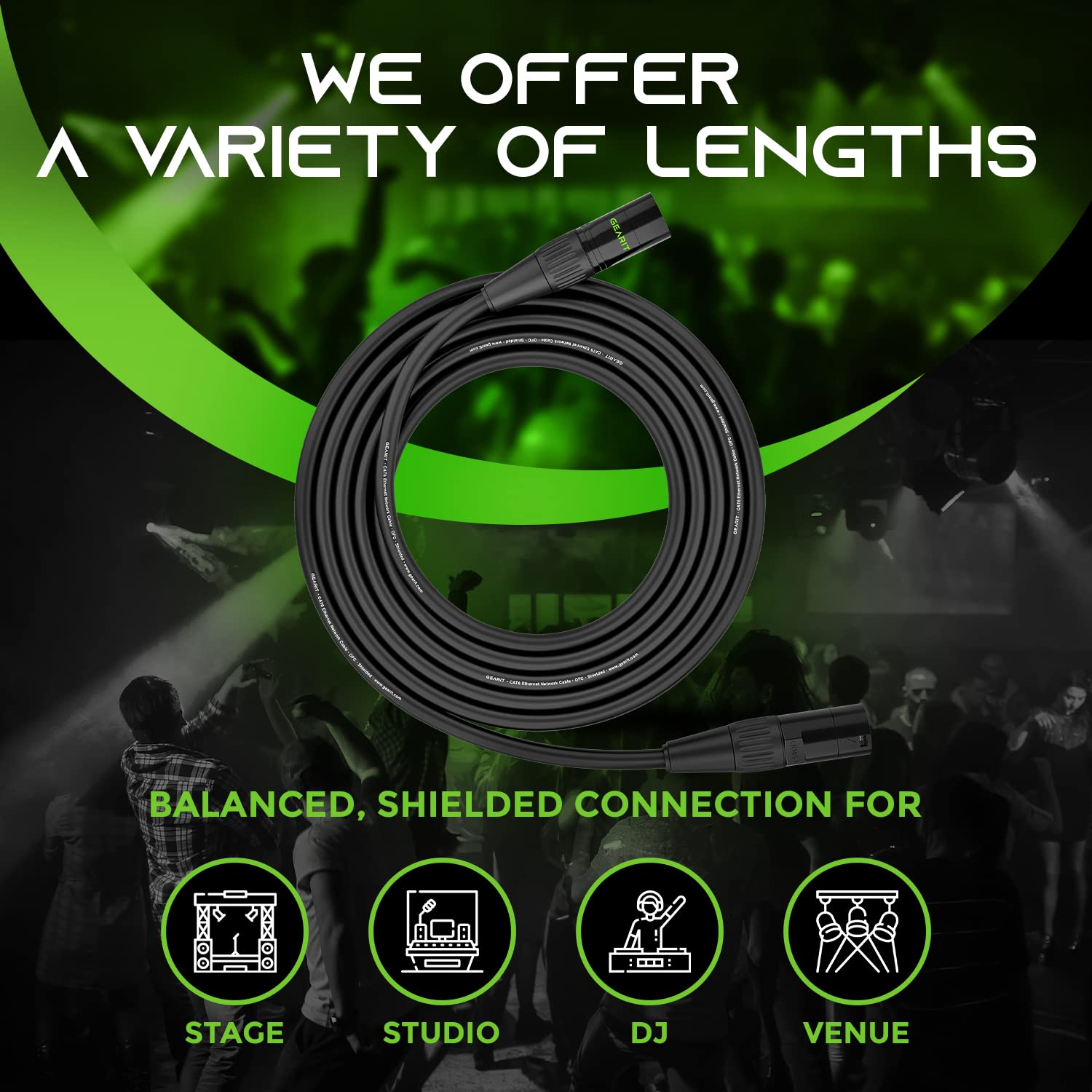 GearIT CAT6 Ethernet Cable, EtherCON-Compatible (6 Feet) RJ45 Connectors for Pro Audio, Aluminum Shielded, Oxygen Free Copper - 6 ft. - Black