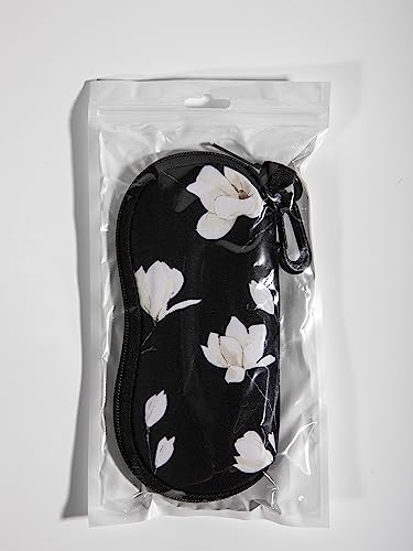 MoKo Sunglasses Soft Case Ultra Light Neoprene Zipper Eyeglass Case with Clip, Black & White Magnolia