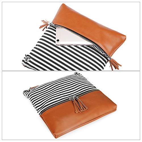 Newshows Women Lightweight Crossbody Bag Purse with Tassel Medium Canvas PU Leather, Zipper