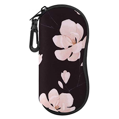 MoKo Sunglasses Soft Case Ultra Light Neoprene Zipper Eyeglass Case with Clip, Black & White Magnolia