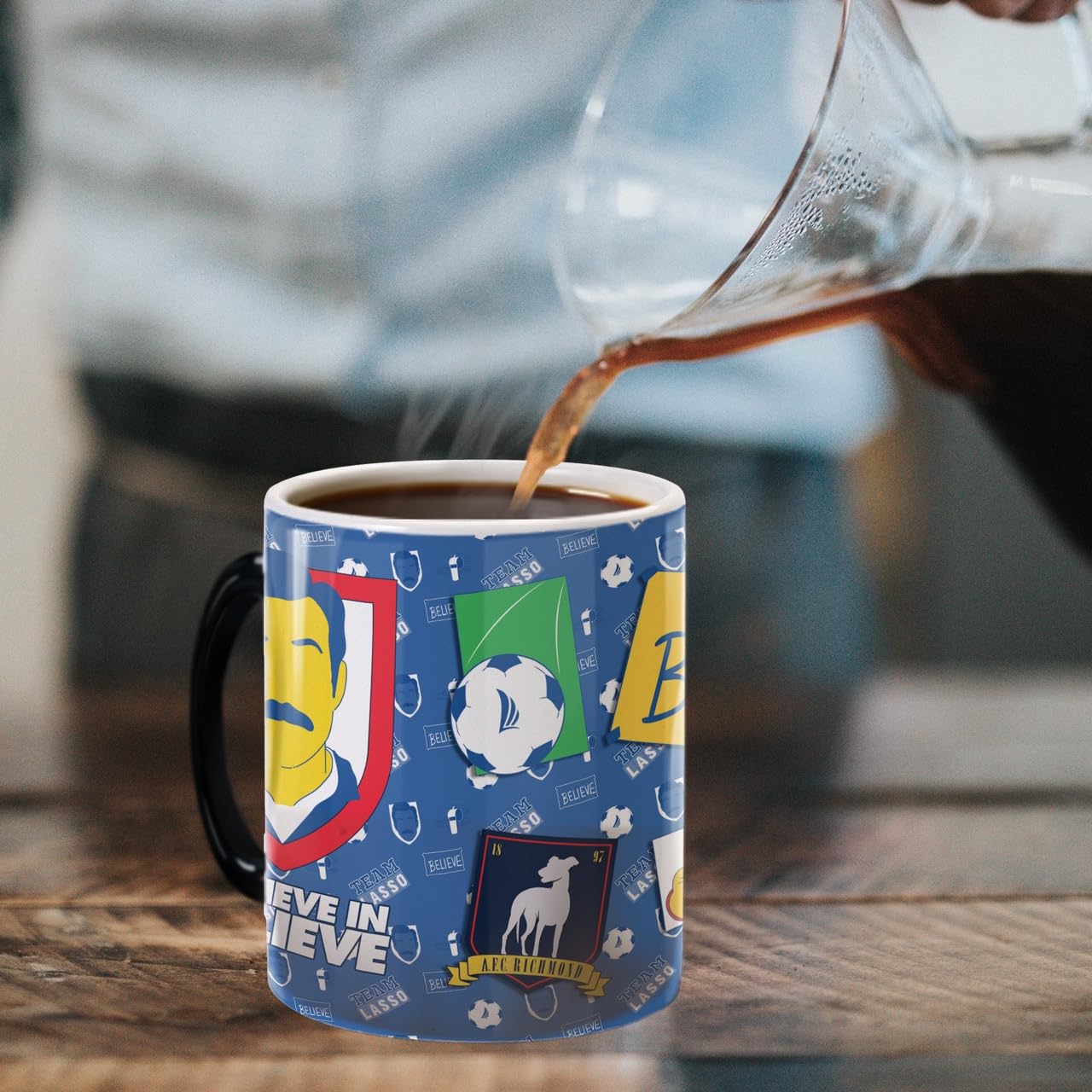 Morphing Mugs Ted Lasso – I Believe in Believe – TV Show Graphics and Icons – One 11 oz Color Changing Ceramic Mug – Image Revealed When HOT Liquid Is Added!
