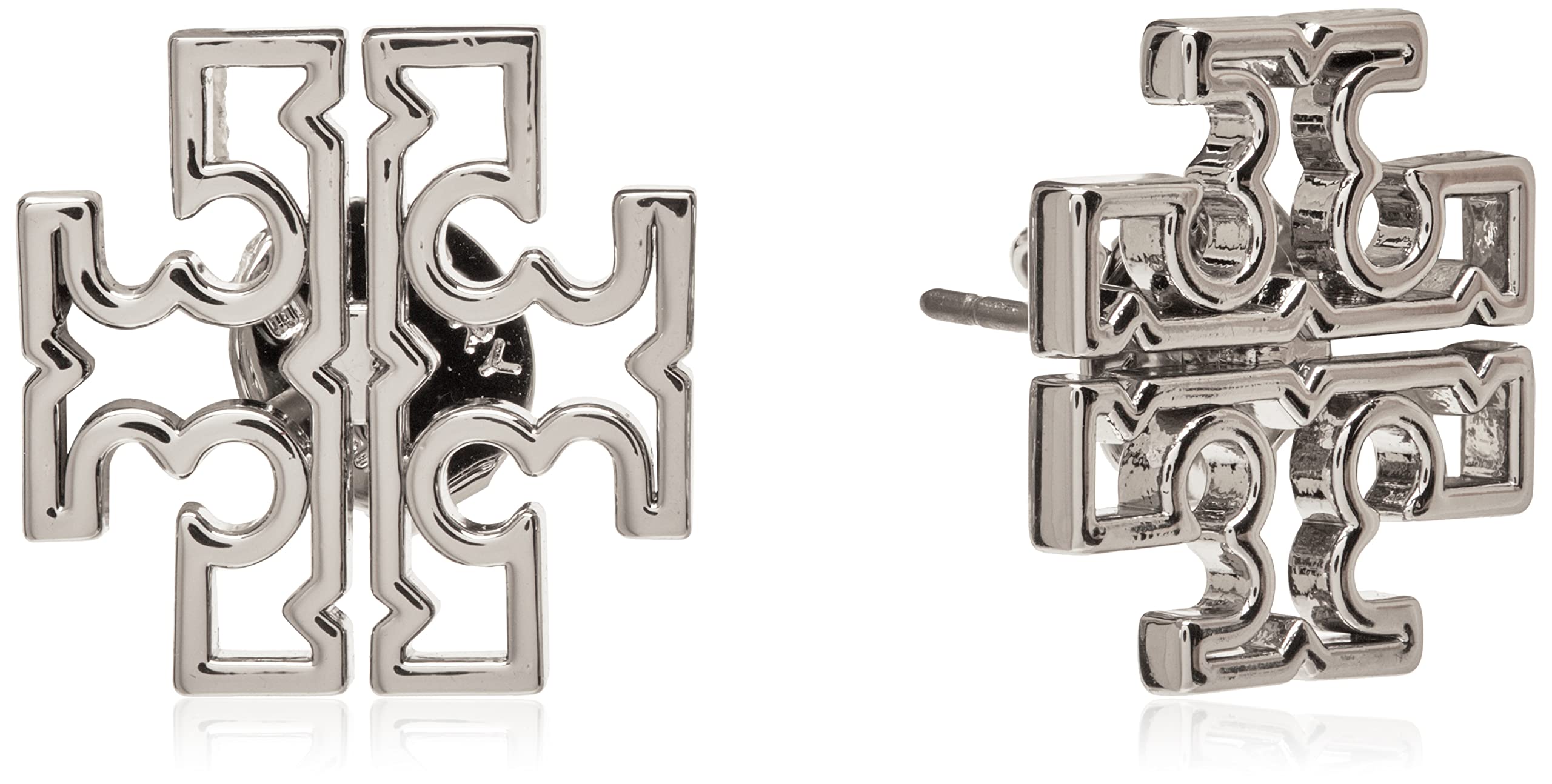 Tory Burch Women's Britten Logo Stud Earrings (Silver)