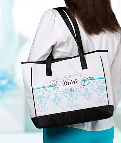 Lillian Rose 13"x12" Aqua TR620 BR Bride Tote Bag, 13" x 12" x 4"