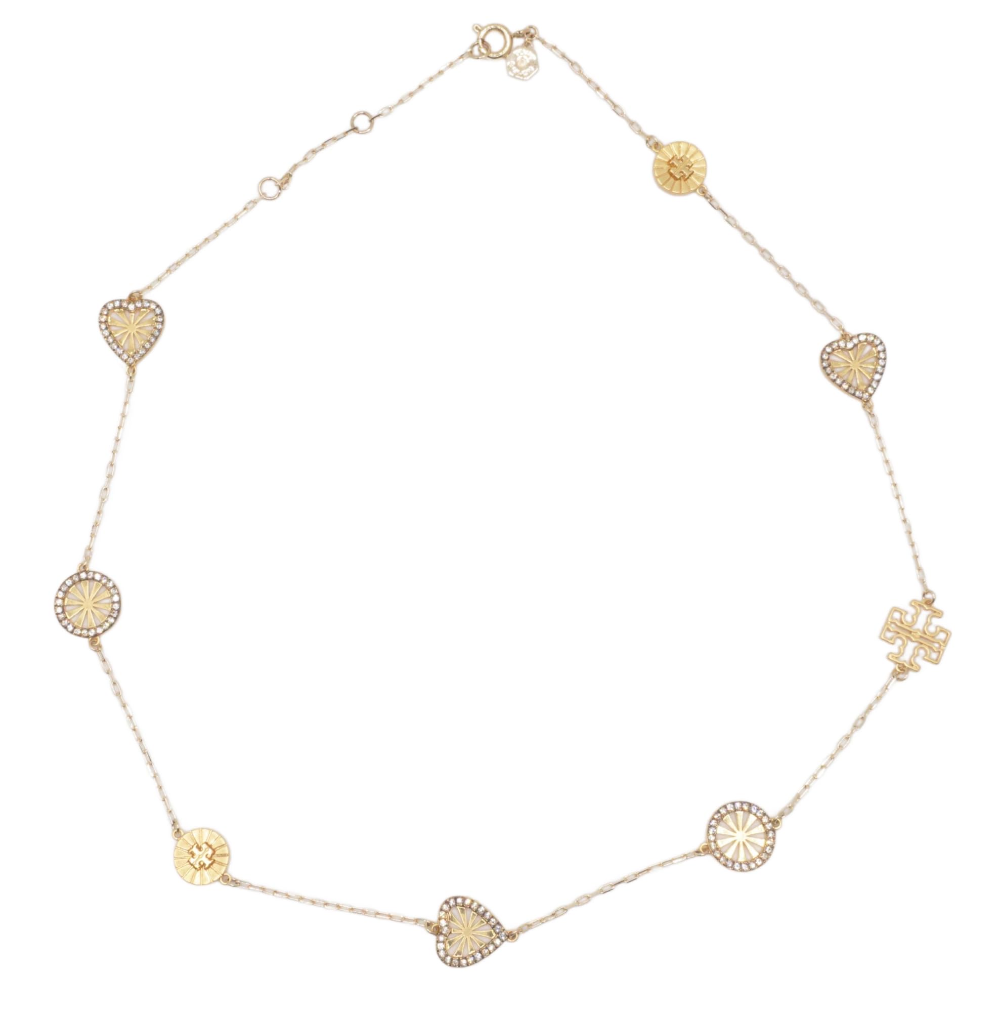 Tory Burch 141860 Britten Rolled Brass/Tory Gold Tone Crystal Pave Women's Necklace